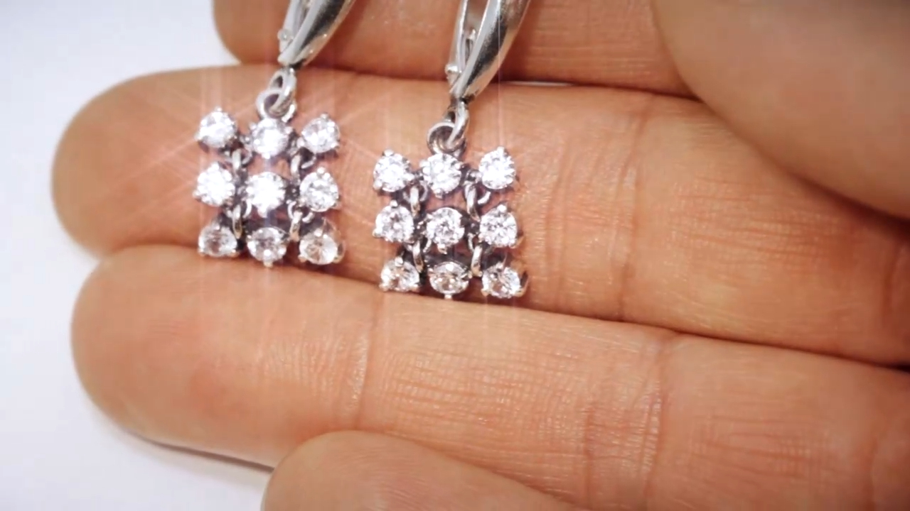 Серьги Призма серебряные с 18-ю цирконами, ювелирочка