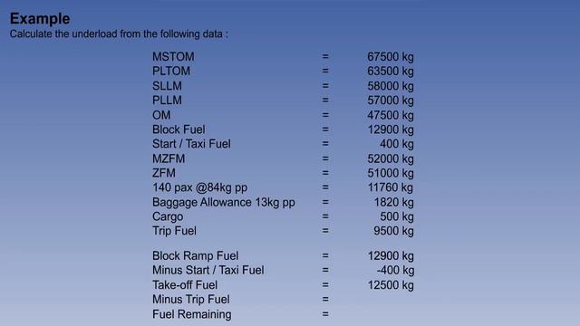 14  ATPL Training   Mass & Balance #14 Medium Range Jet   Underload