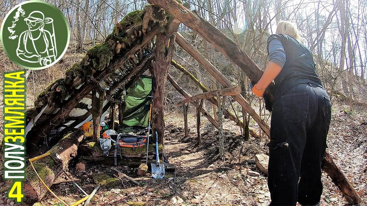 4 🪓 Одна живу в лесу и строю Зеленую Хижину 🔥 Бушкрафт в горном лесу