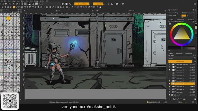 Отрисовка фона в комикс стиле в krita