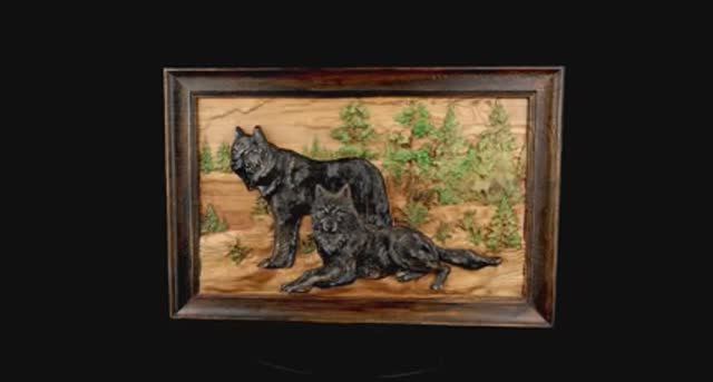 Панно резное Волки из дерева