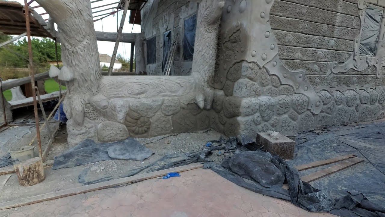 дорожки  на  даче  из  цемента...обзор  фасада  дома  рыбака.