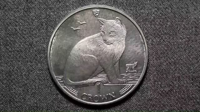 1 крона Острова Мэн 1990 года. Уличная кошка.