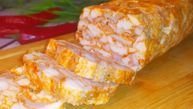 Куриный МРАМОРНЫЙ рулет с ПАПРИКОЙ и ЧЕСНОКОМ! Без ЖЕЛАТИНА! Вкуснее КОЛБАСЫ!