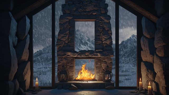Перенеситесь в уютный зимний домик у каменного камина: Вид на заснеженные горы и спокойная атмосфера