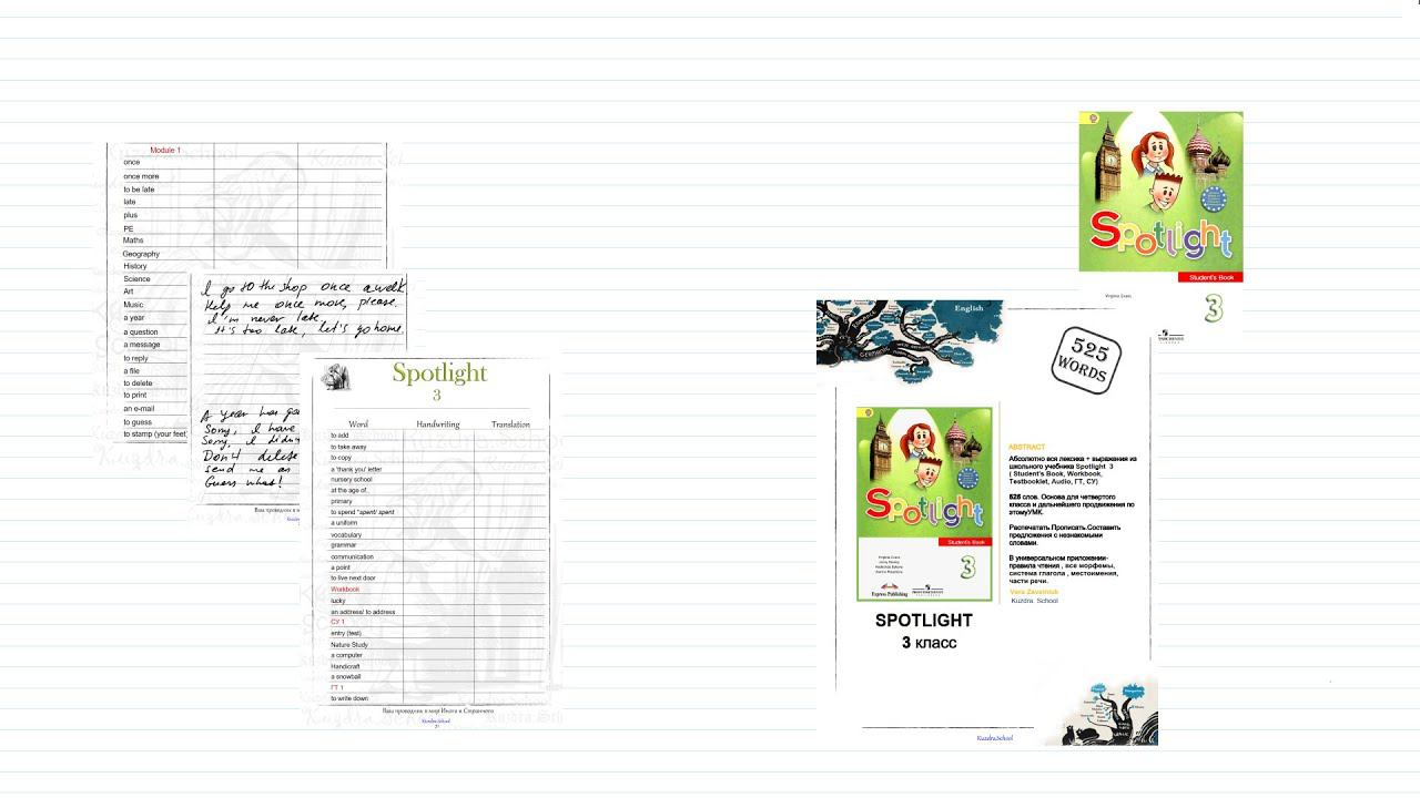 11. Spotlight 3. Starter Units. Module 1. Words. Вордбук