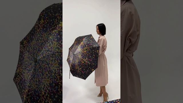 Зонт женский Flioraj 3 сложения Автомат Чёрный Звезды 23134 FJ