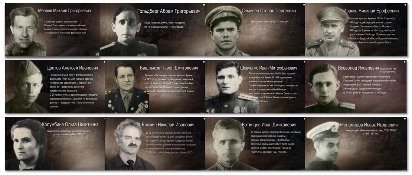 12 фронтовиков ЛГИУУ (СПб АППО), участников Великой Отечественной войны. Проект "Дневник памяти"