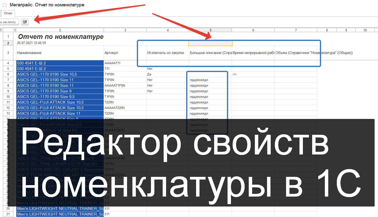 Отчет - редактор номенклатуры в 1С как в Excel