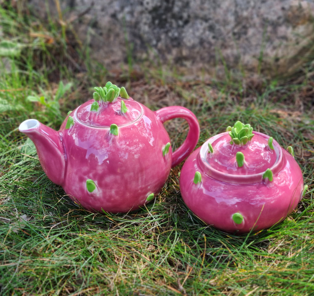 И ещё сладкая парочка: Чайник и сахарница "Драгонфрут"