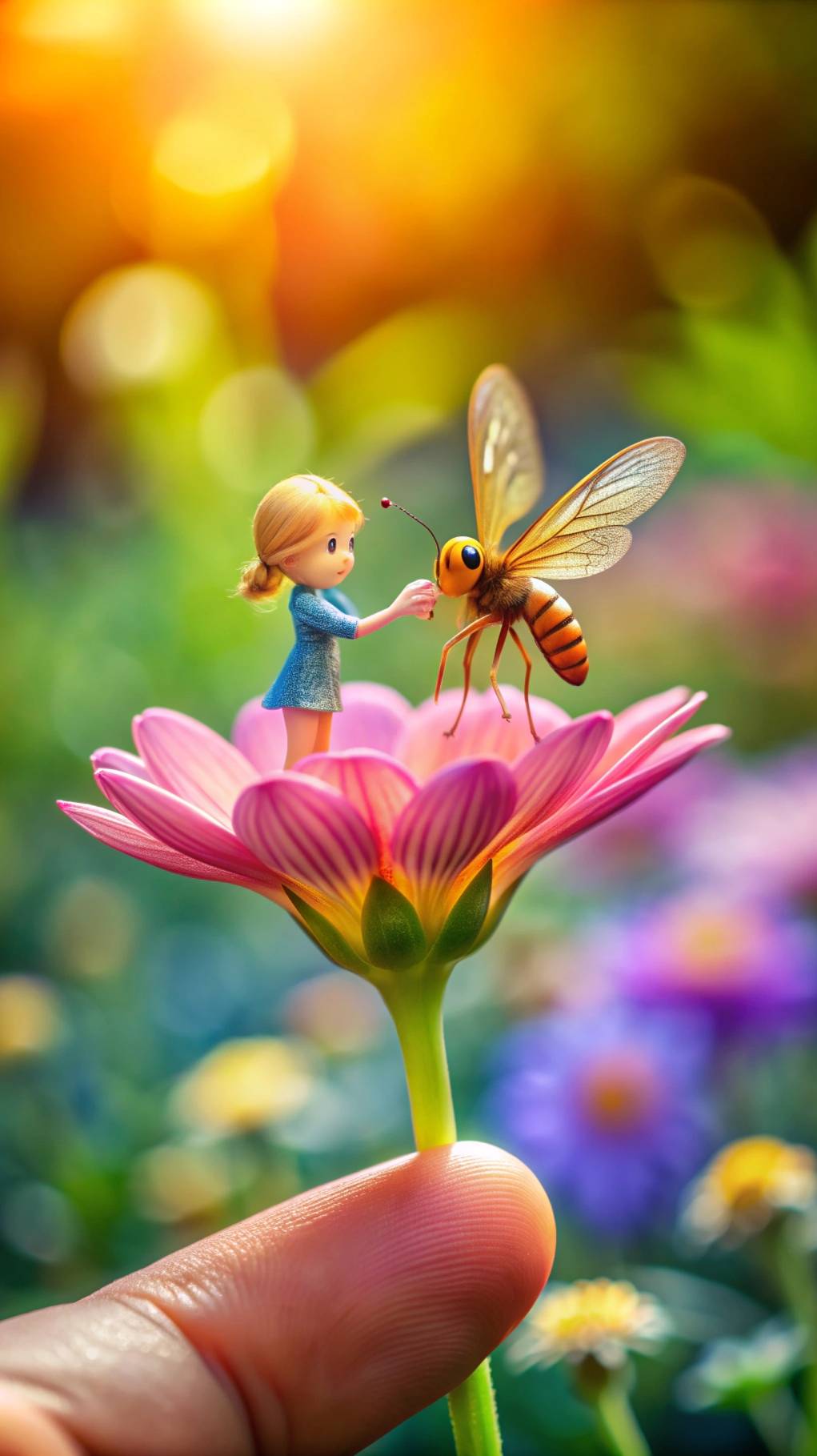 Девочка и насекомое. Дюймовочка.