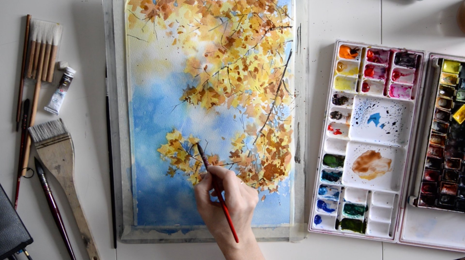 Этюд "Кружево осенних кленовых листьев на фоне голубого неба".