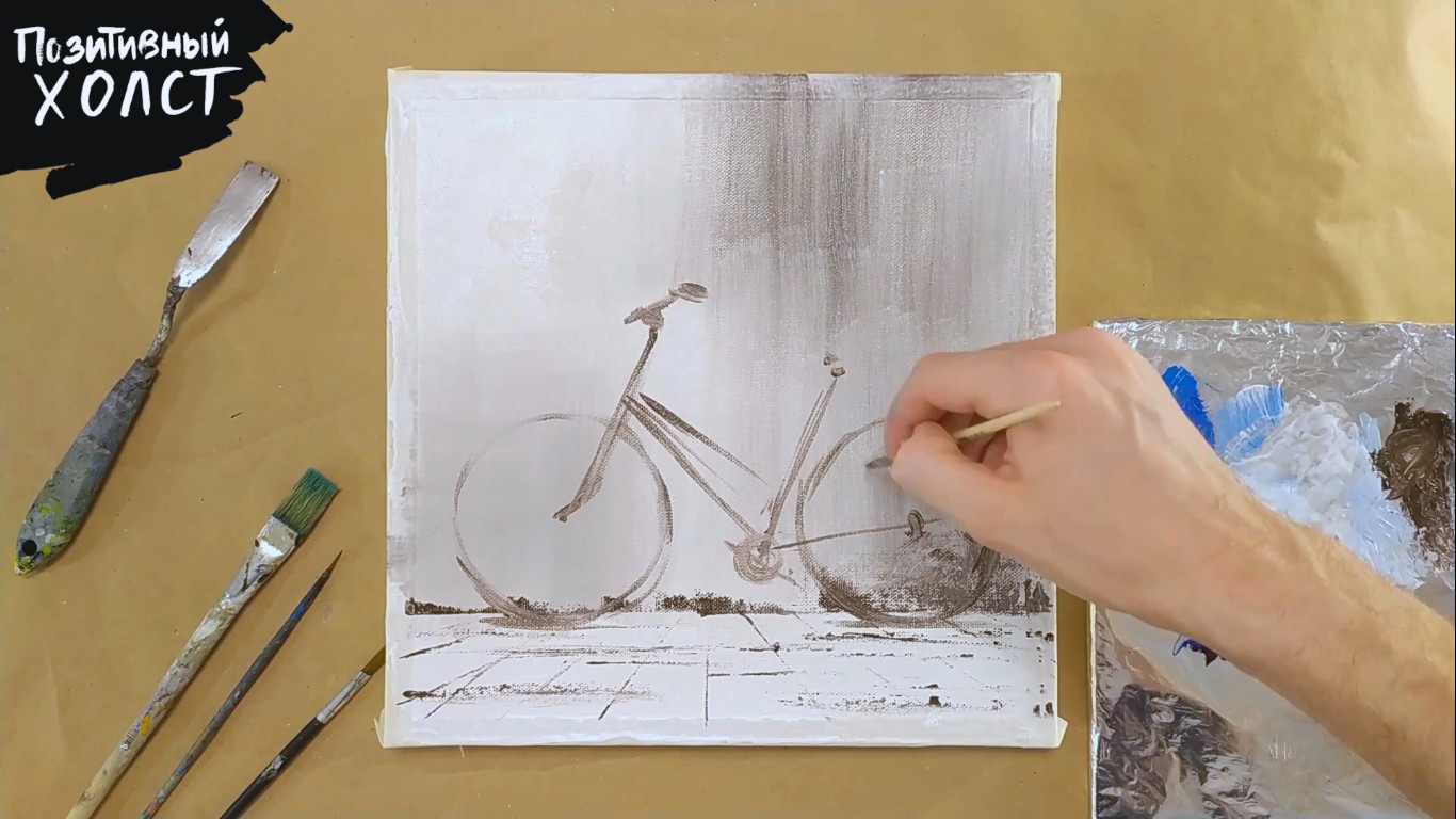 Как Нарисовать Цветы на Старом Велосипеде, Очень Лёгкая Картина Поэтапно для Начинающих