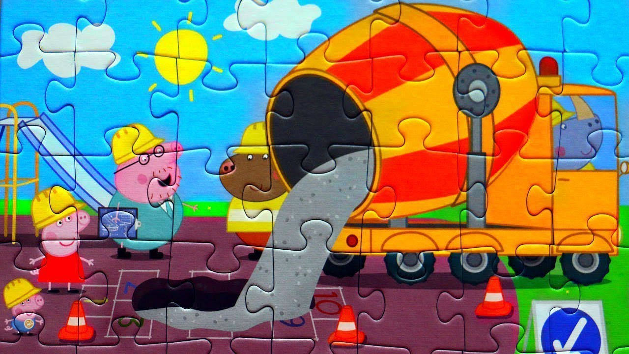 Пазл Свинка Пеппа, Бетономешалка - собираем пазлы для детей | Polinka-Vitaminka