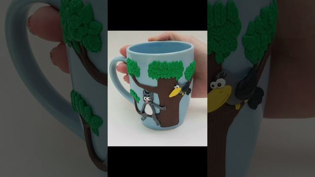 Чашка Котенок с улицы Лизюкова 2 из полимерной глины. Голубая подарочная кружка Котенок из Воронежа