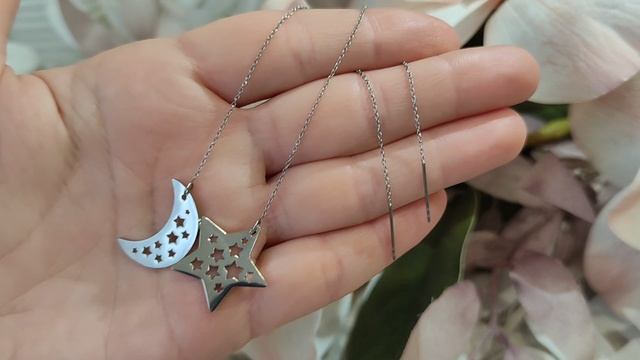 Асимметричные серьги-цепочки в форме луны и звёзды "Ночные знаки" от StarfallShop