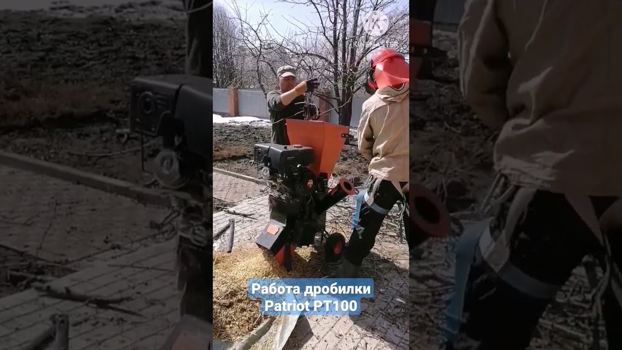 Работа на объекте с дробилкой после обрезки плодовых. Дробилка Patriot PT100