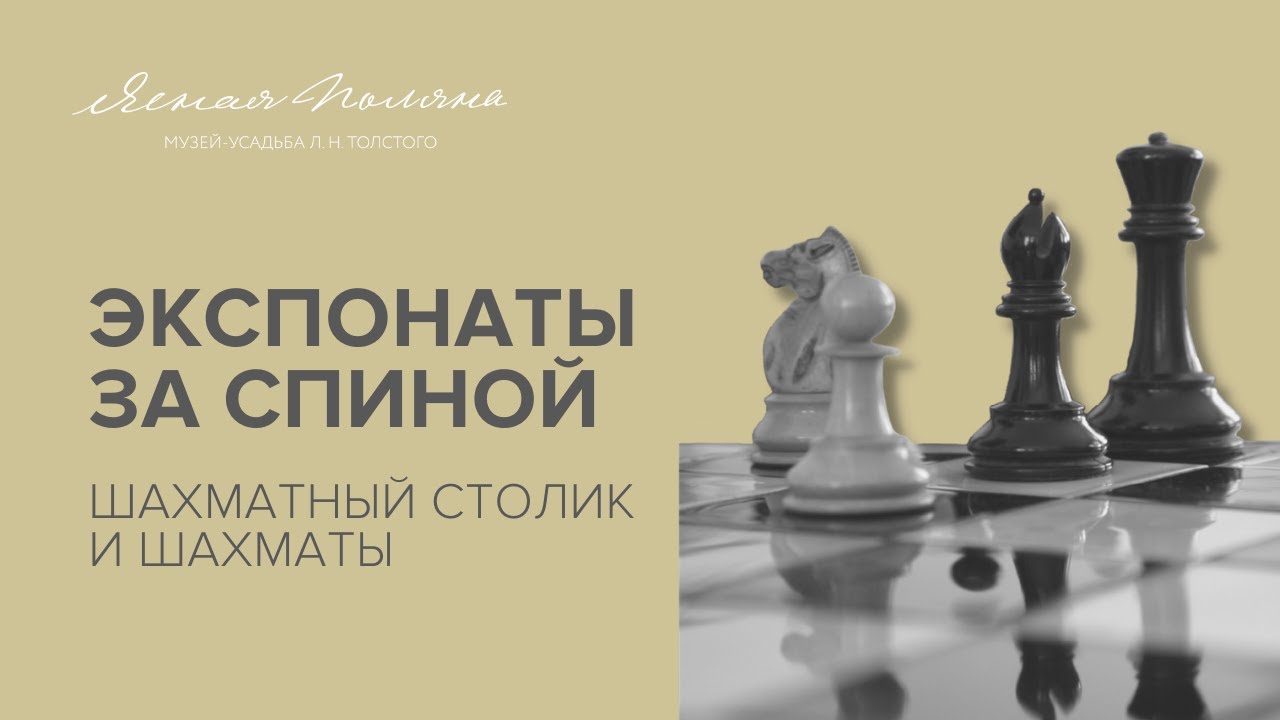 Экспонаты за спиной. Шахматный столик и шахматы Льва Толстого