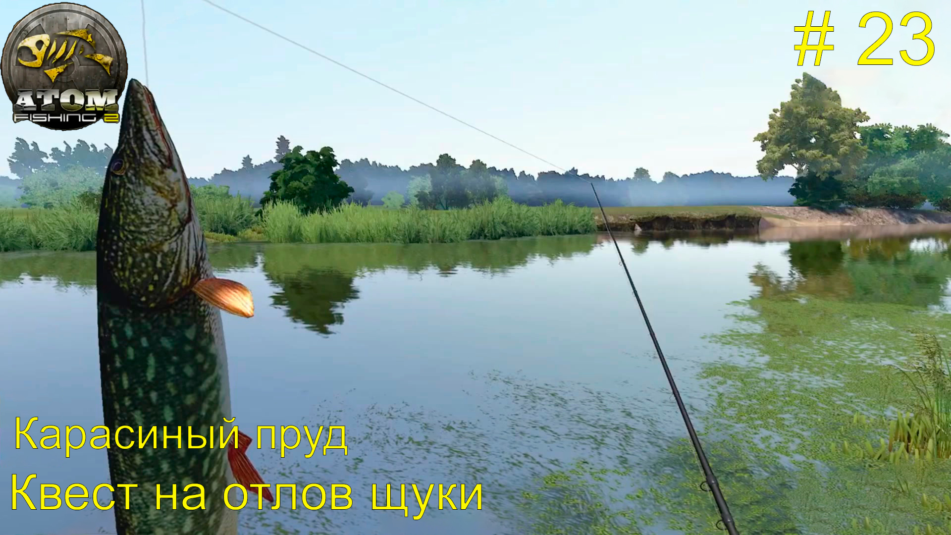 Карасиный пруд. Квест на отлов щуки. # 23. Atom  Fishing 2