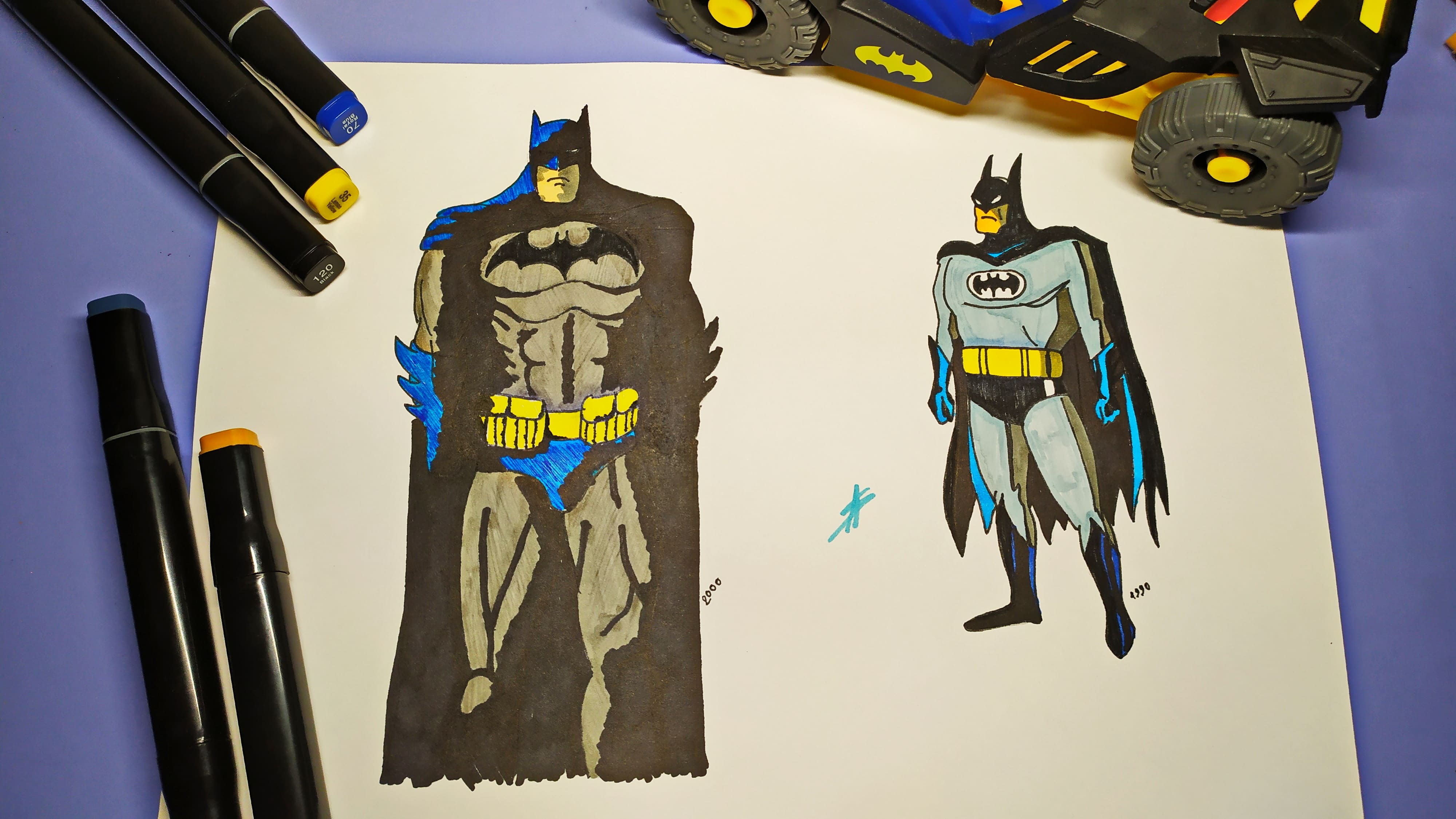 Рисунок-сравнение двух Бэтменов разных годов.