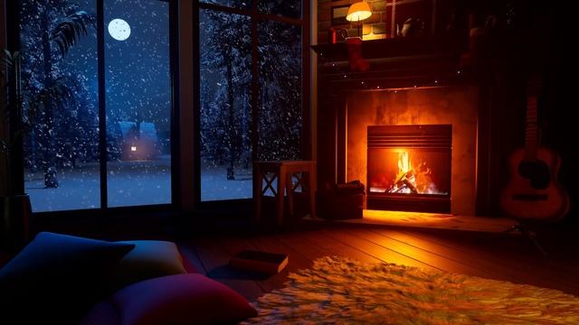 Уютный вечер с потрескивающим камином Видео картина без музыки