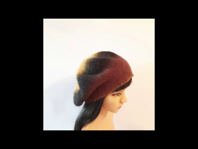 Обзор моей работы. Берет вязано-валяный коричнево желтый ручной работы