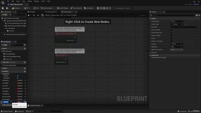 10. Create the variables for the character blueprint