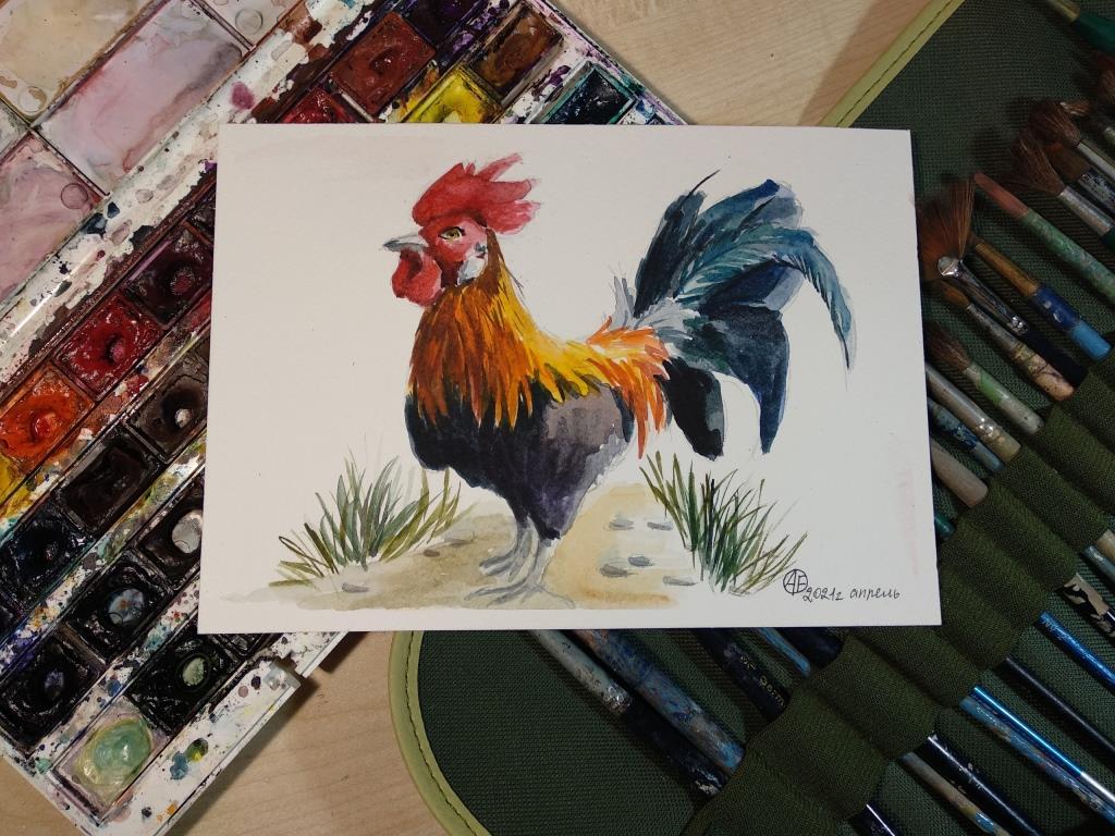 Петушок. Акварель.