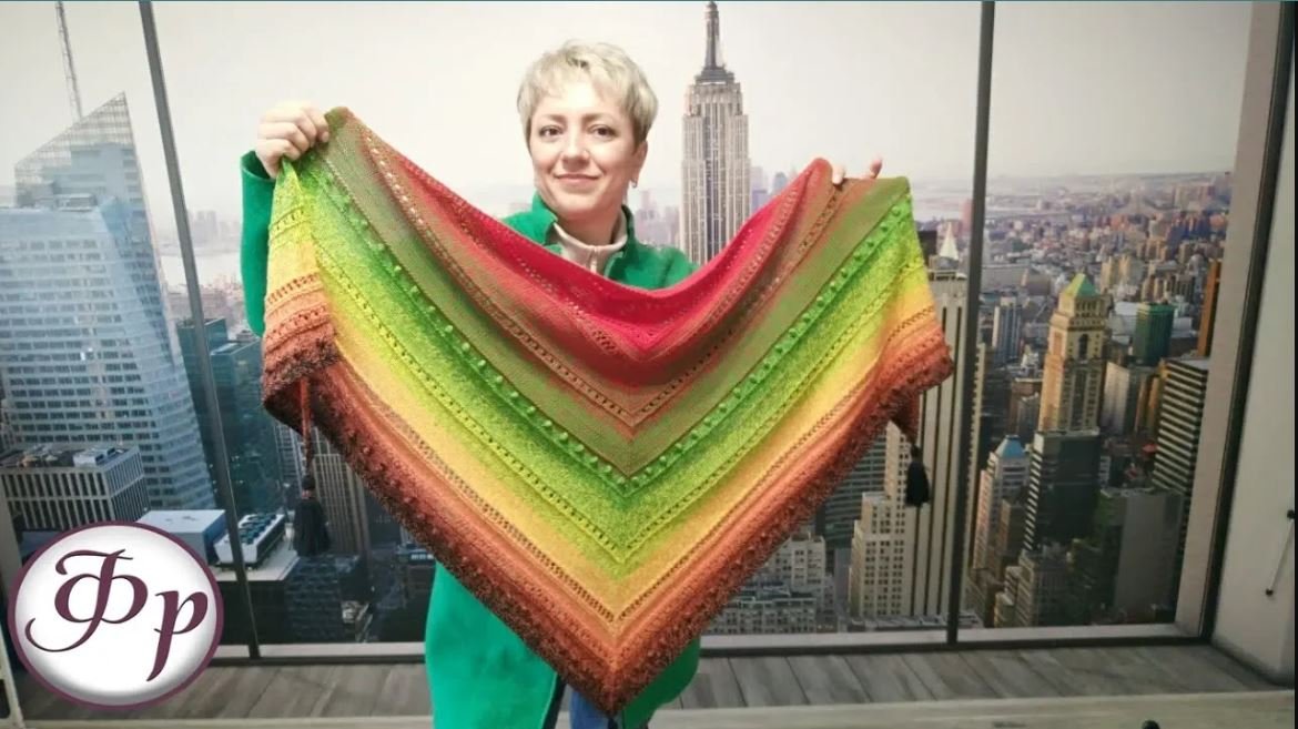 Шаль бактус спицами со средней линией из пряжи Flowers от YarnArt. Мастер-класс с разбором узоров