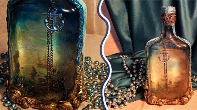 Урок декупажа прозрачной бутылки"На берегу моря"