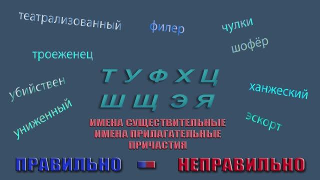 Выберем правильную форму.Имена существительные,имена прилагательные и причастия на T,У,A,Х,Ц,Ш,Щ,Э,Я