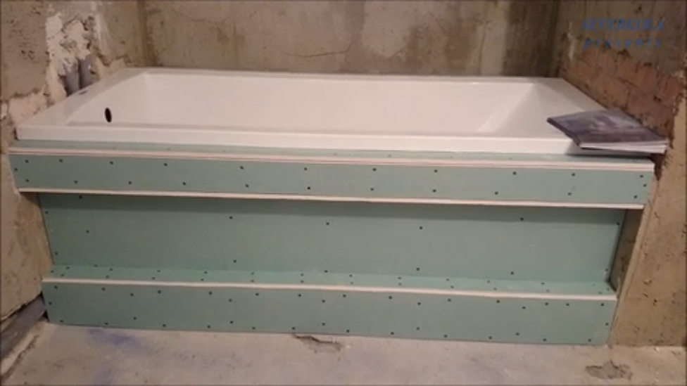 ниша из гипсокартона для ванной, монтаж по дизайну.