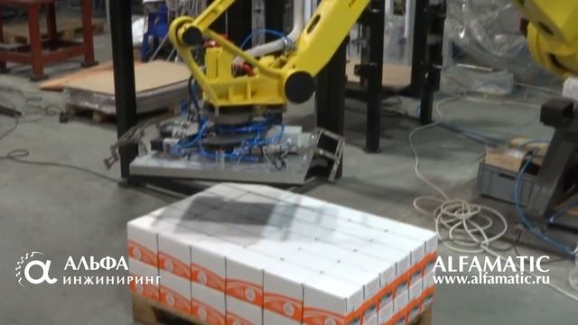Испытание робота FANUC для паллетирования коробок.mp4