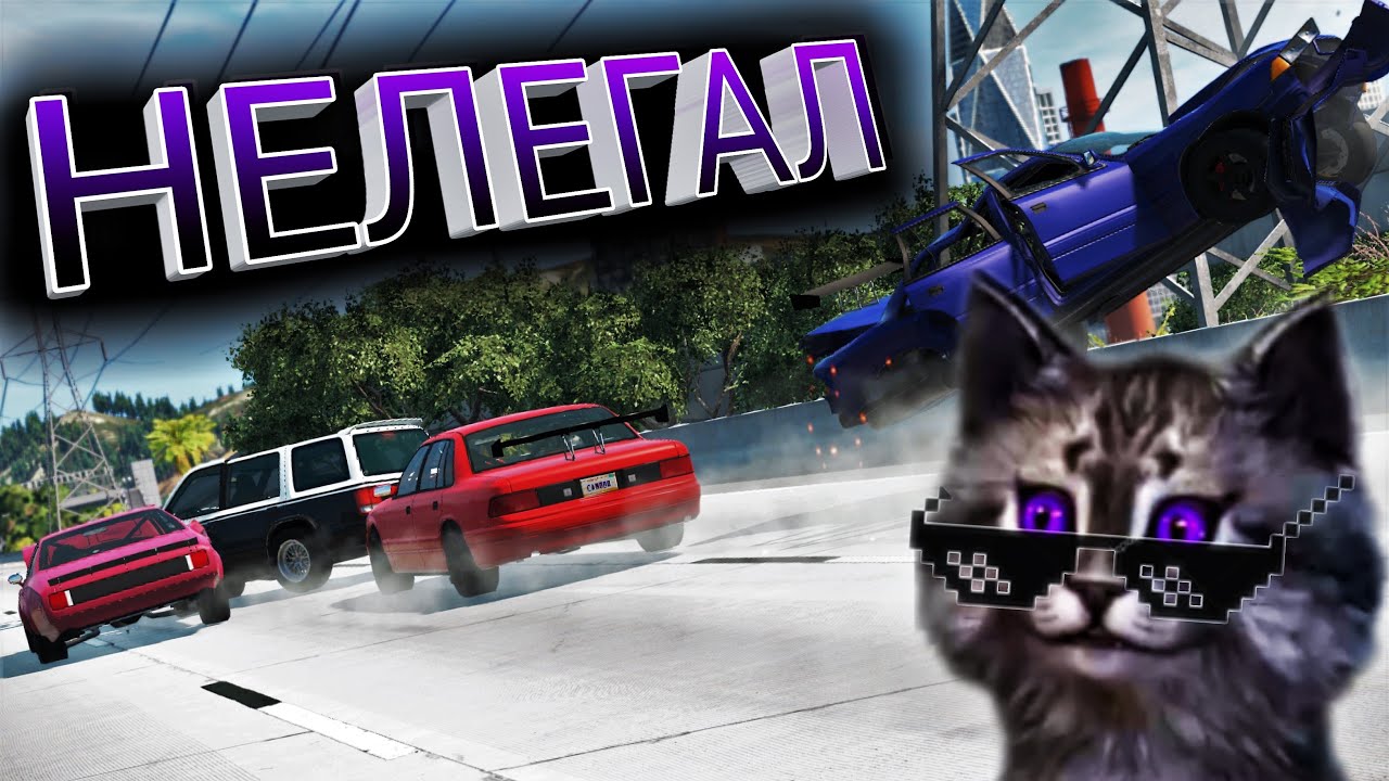 КОТ ПОШОЛ ПО НЕЛЕГАЛУ. Смертельные гонки в BeamNG Drive