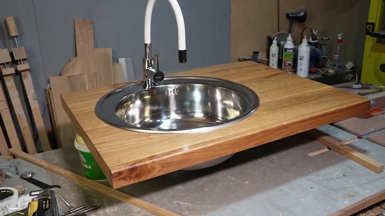 Изготовление небольшой столешницы под мойку. Сосна облицовка дуб.