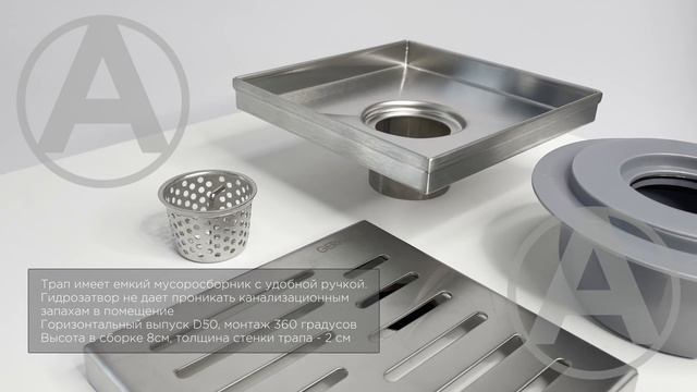 Трап GERHANS K80915-15 для душа 
c горизонтальным выходом, 15x15 см