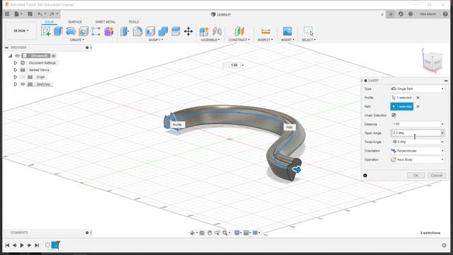 11. Fusion 360. Панель  Create .Инструмент  Sweep