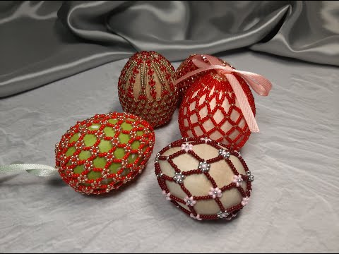 МК "Пасхальное яйцо". Простая сетка с цветочками из бисера