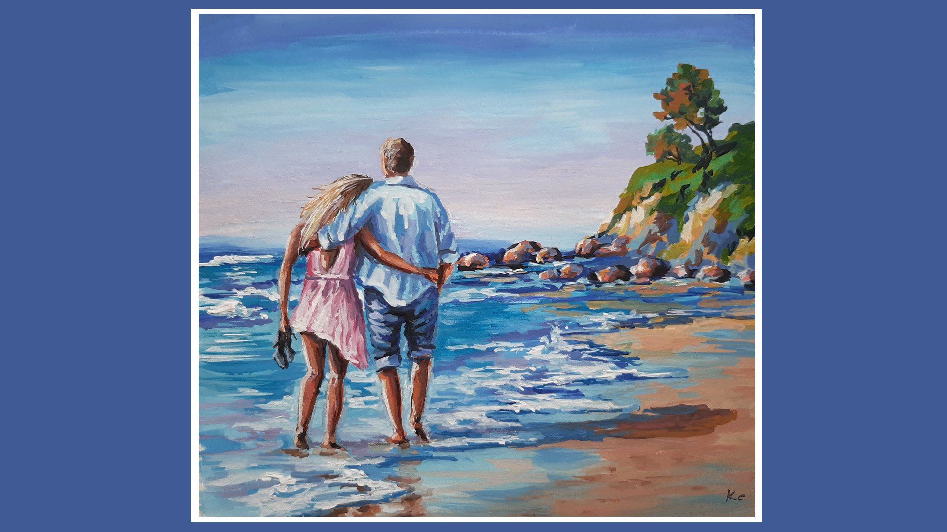 ПАРОЧКА У МОРЯ. ВЛЮБЛЕННЫЕ НА БЕРЕГУ. КАК НАРИСОВАТЬ ВЛЮБЛЕННУЮ ПАРОЧКУ. РИСУЕМ ВЛЮБЛЕННЫХ ГУАШЬЮ?