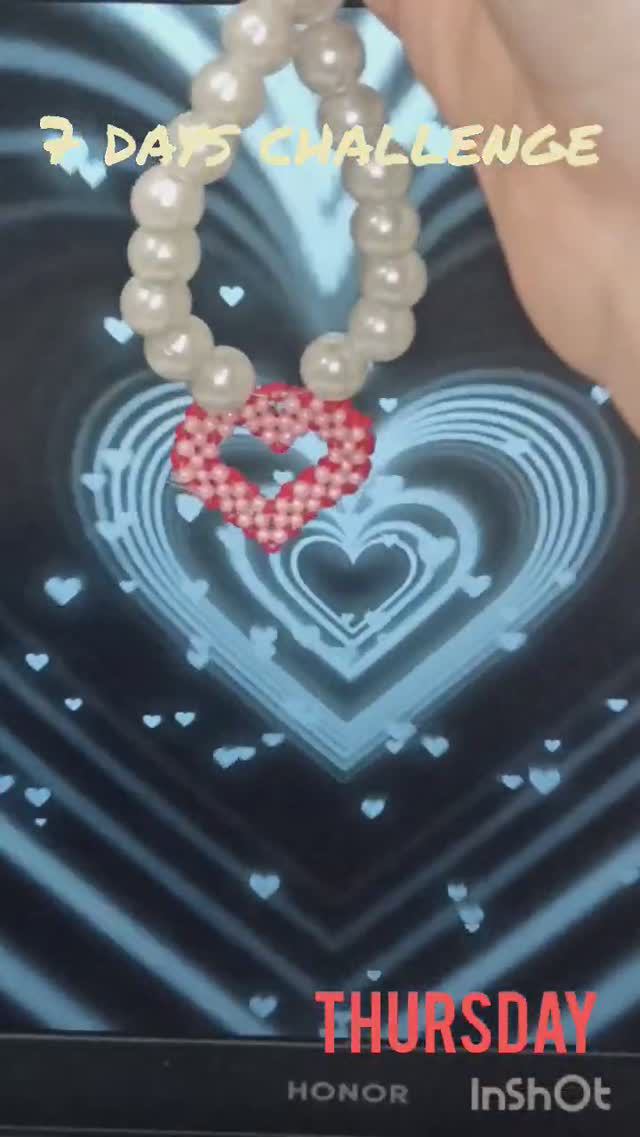 Ожерелье сердце. 7 days challenge Thursday (4 день) #бисер #бисероплетение #сердечки #7dayschallenge