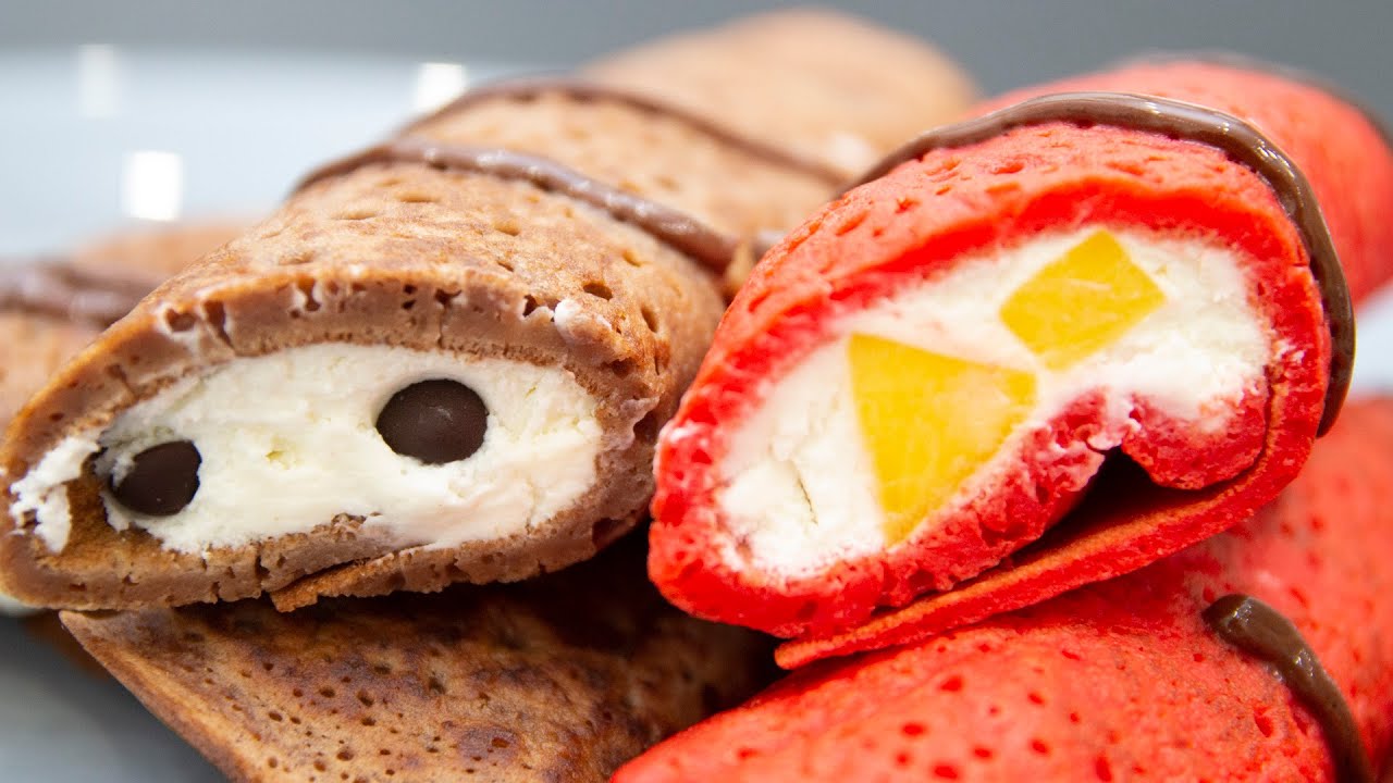 Блинчики Необычные. Цветные блинчики со сливочно-фруктовой начинкой.