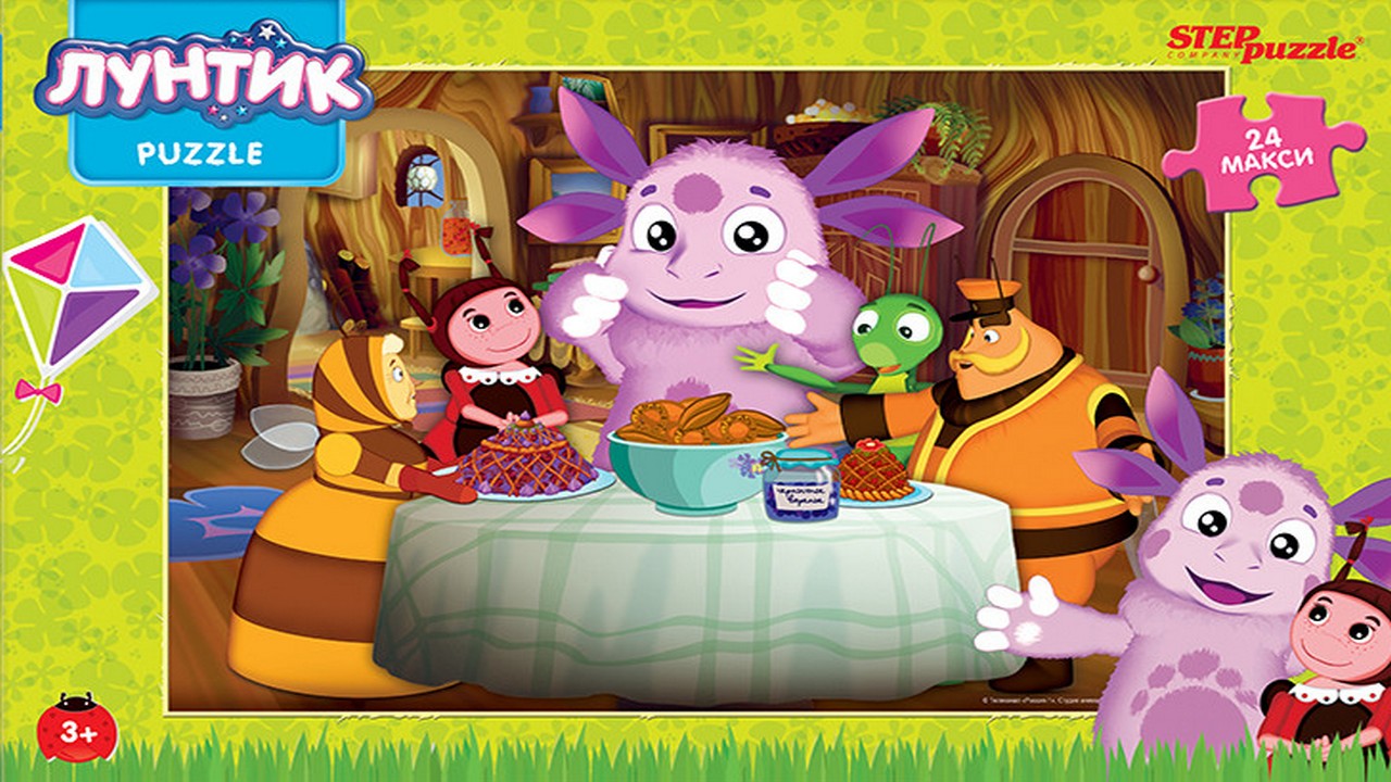 Пазл Лунтик, Чаепитие в кругу друзей - собираем пазлы для детей | Polinka-Vitaminka