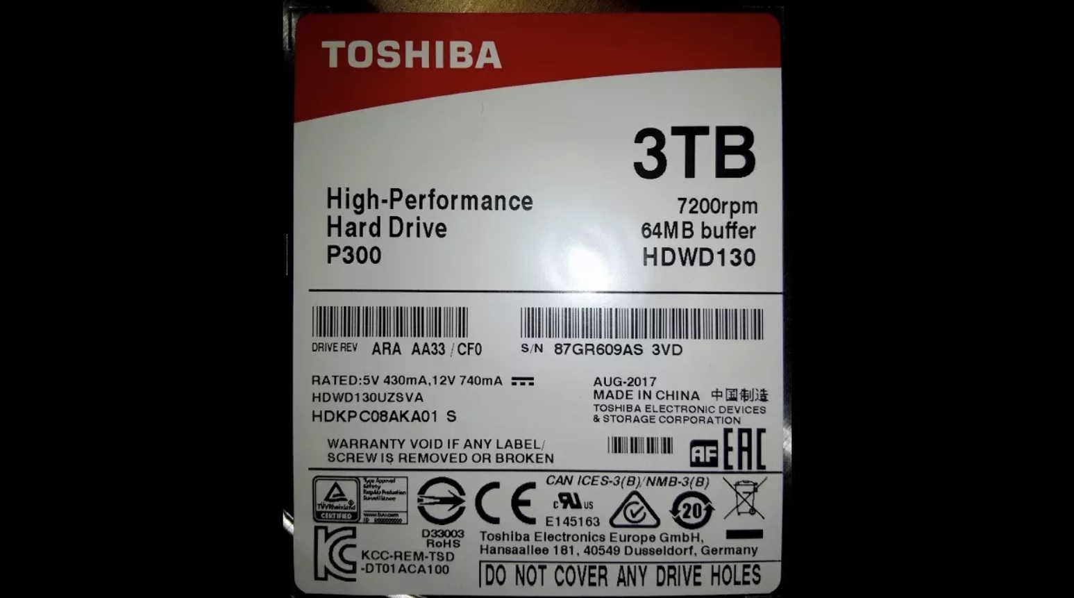Test Toshiba P300 3Tb HDWD130UZSVA perfomrance benchmark