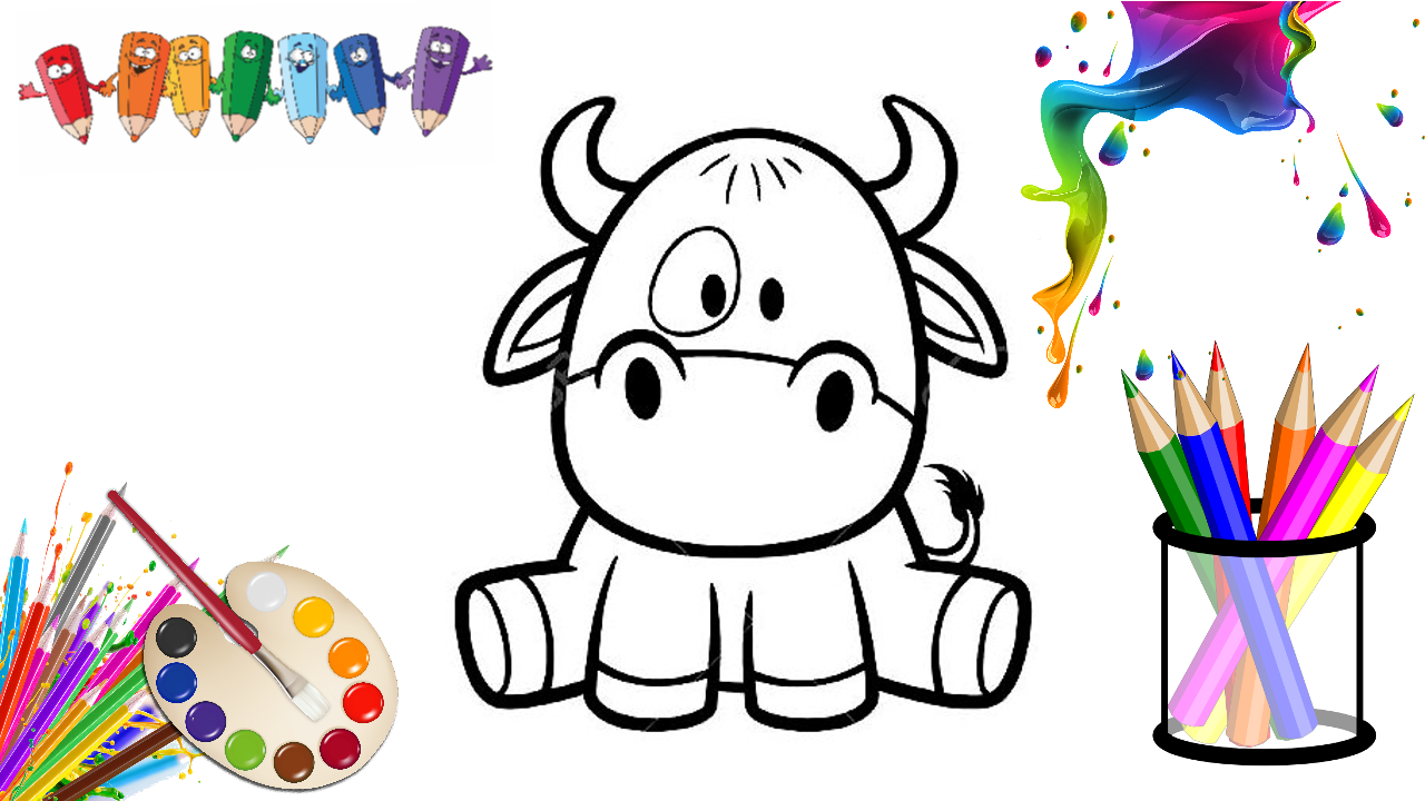 Как нарисовать милого бычка. Мультик раскраска. Простые рисунки для детей