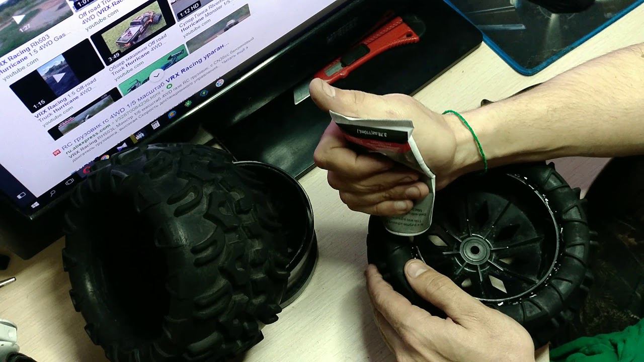 Проклейка колёс бензиновой модели rc масштаба 1:5 vrx racing hurricane 4wd rtr 1/5