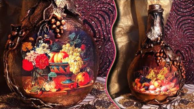 Мастер класс декорирования бутылка"Виноград"