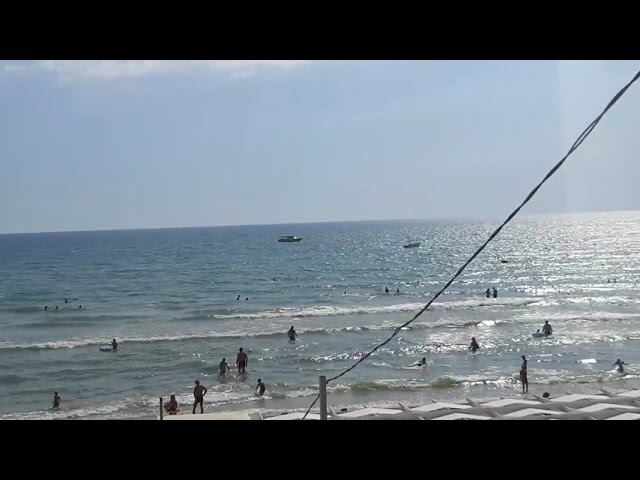 Город Анапа, Пляж пансионата "Джемете" на Чёрном море (панорама) (07.07.19)