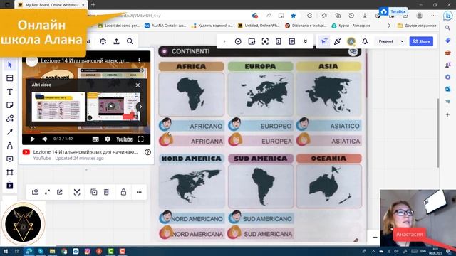 Урок 14. Итальянский язык для начинающих. Континенты. Полный разбор урока презентации