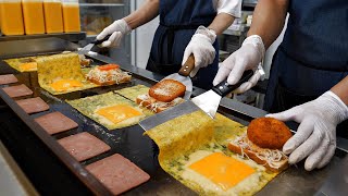 Тост с ветчиной и сыром, покрытый яичным одеялом / корейская уличная еда