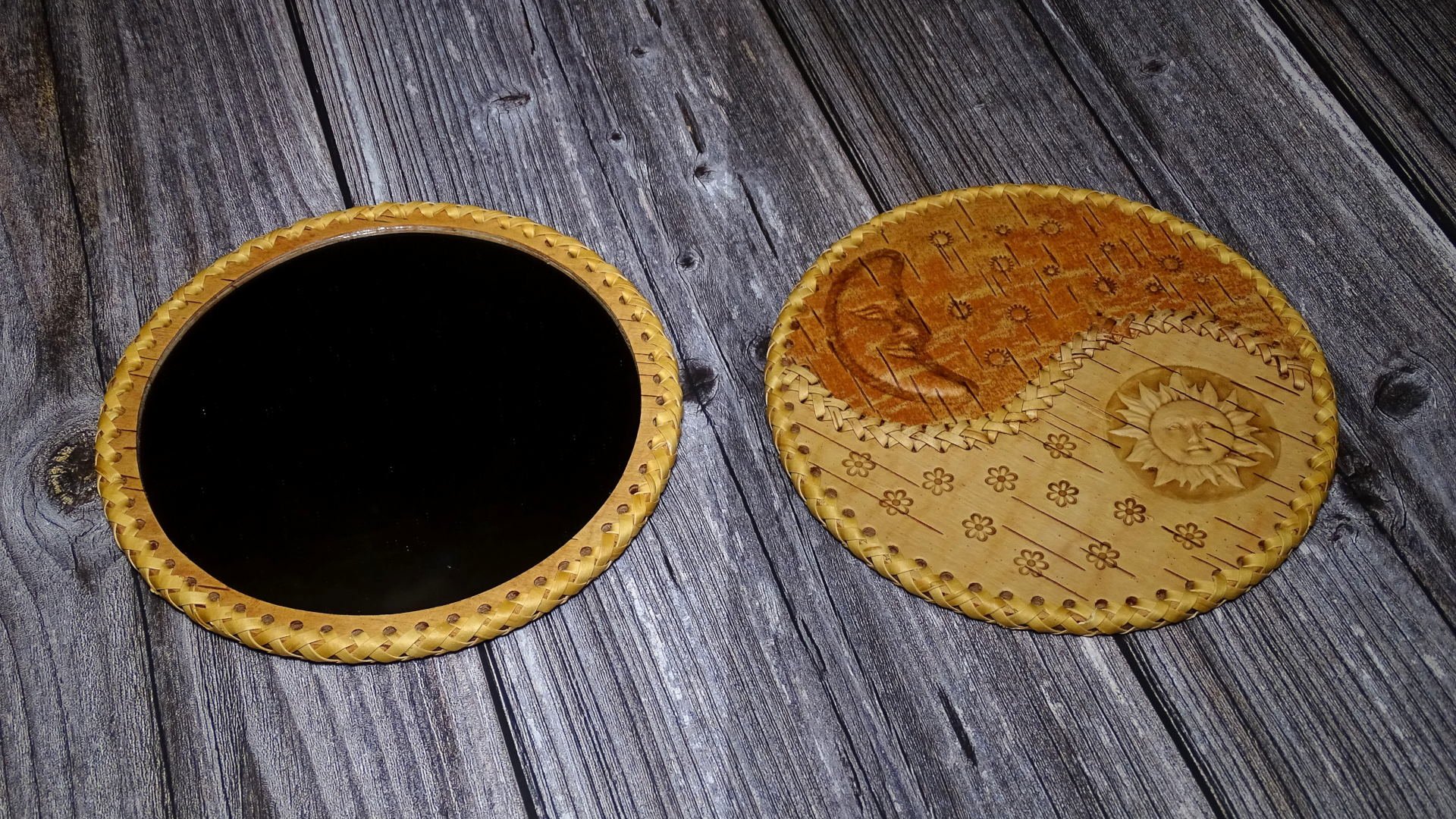 Зеркало в бересте. 3 вариант. Ин ян.